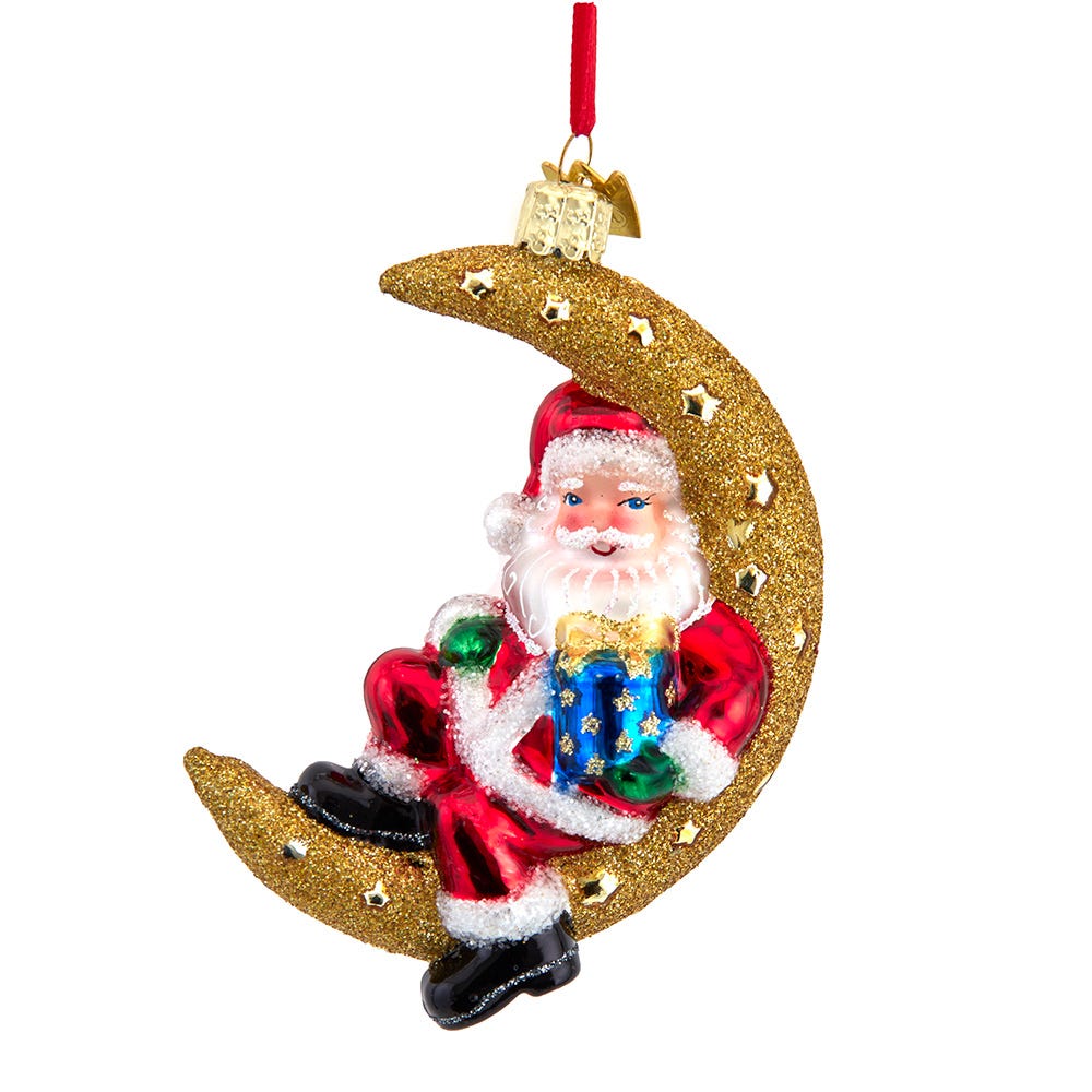 Noble Gems Glass Santa On Moon Ornament – ChristmasCottage